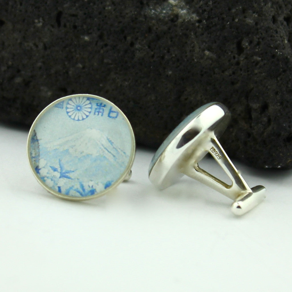 Mount Fuji Sterling Silver Cufflinks - Vintage Japanese Postage Stamp ...